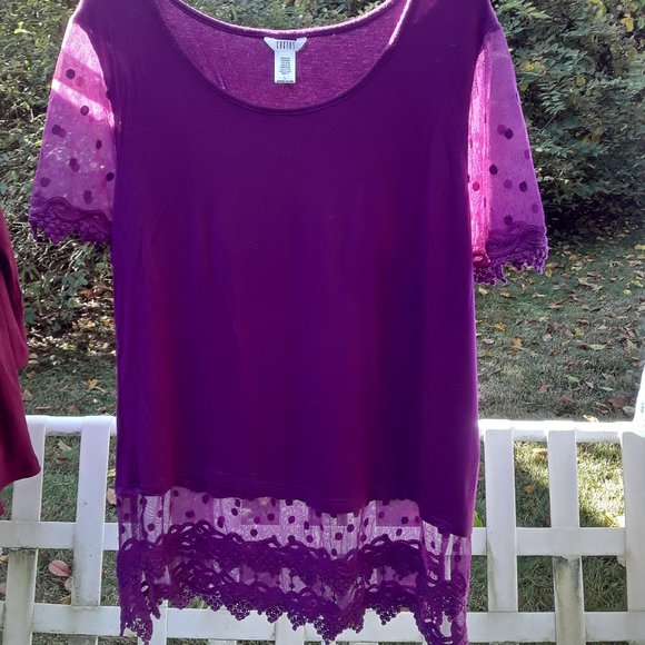 Kaktus | Tops | Kaktus Purple Short Sleeve Sheer Sleeve And Hemline ...